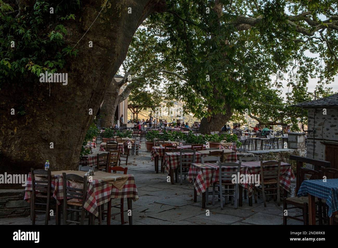 Main Square of Makrinitsa traditional village, Pelion, Volos, Balkans ...