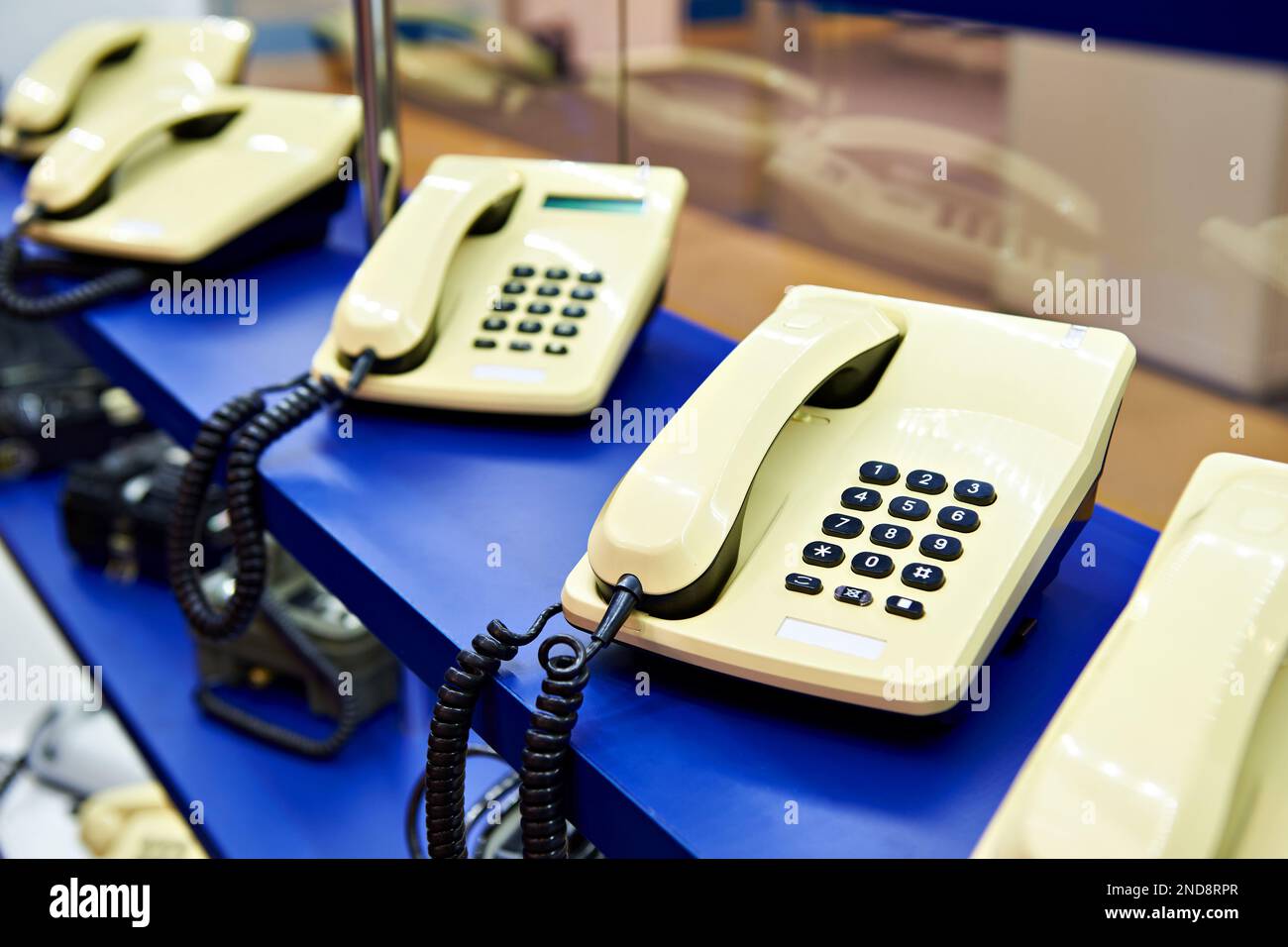 Retro phones at the exhibition Stock Photo - Alamy