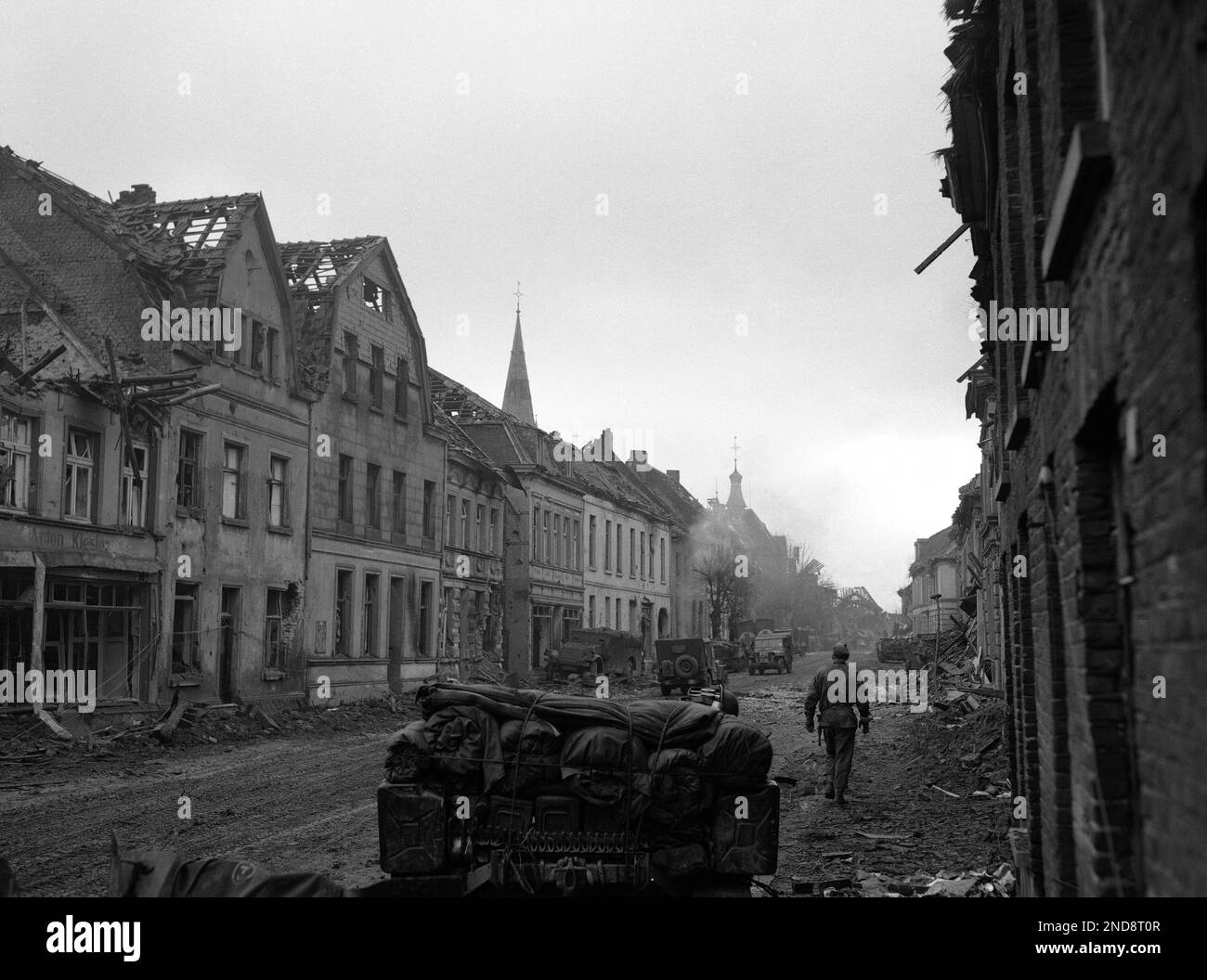 A view of the main street in the German town of Goch, cleared of the ...