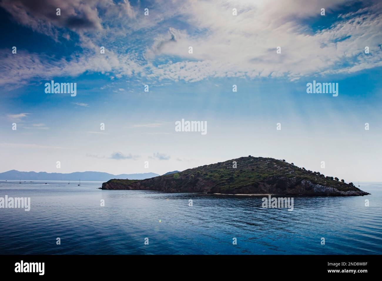 Trip with ferry from Volos to Skiathos, seascape, Sporades archipelago ...
