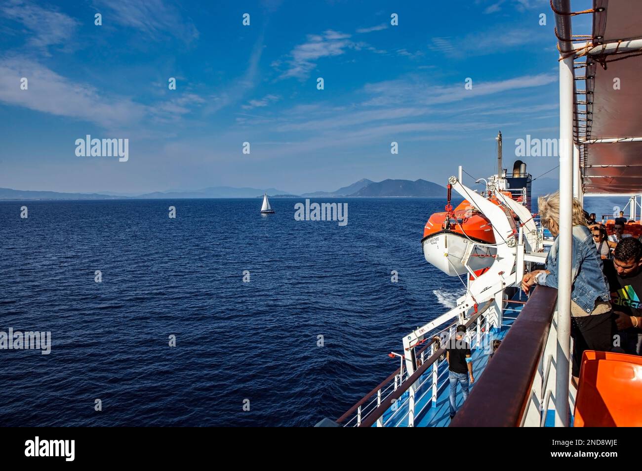 trip with ferry from Volos to Skiathos, Pagasetic Gulf, Greece Stock ...