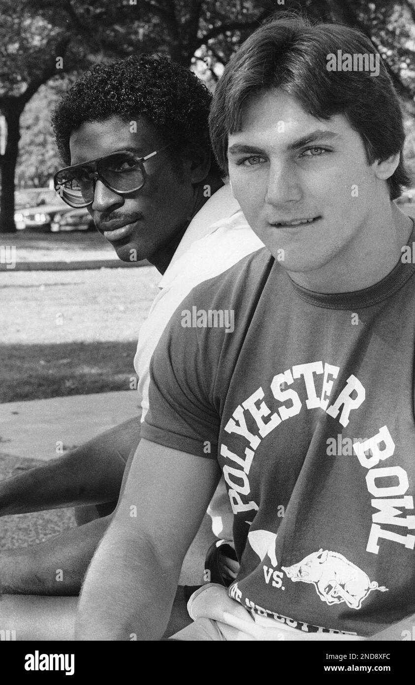 Southern Methodist University running backs Eric Dickerson, left, and ...