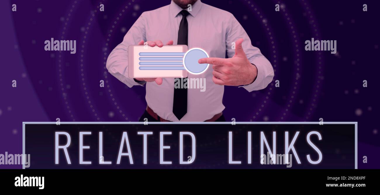 Hand writing sign Related Links. Word Written on Website inside a ...