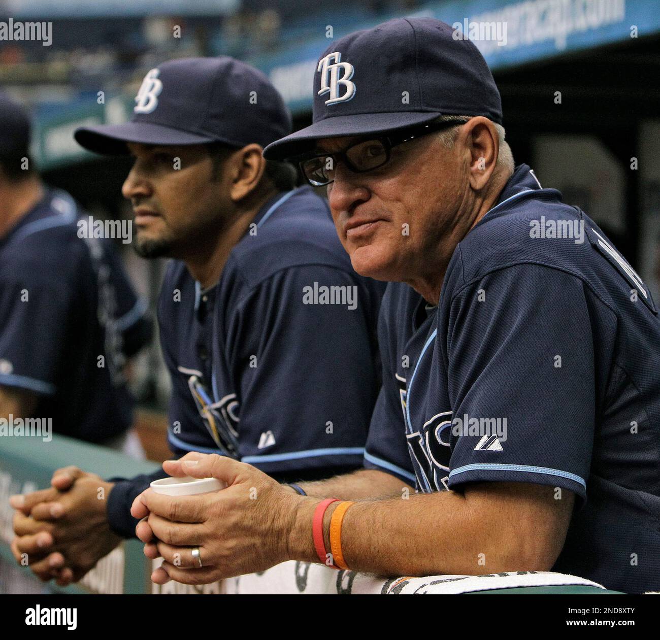 Tampa Bay Rays manager Joe Maddon, right, and bench coach Dave Martinez ...