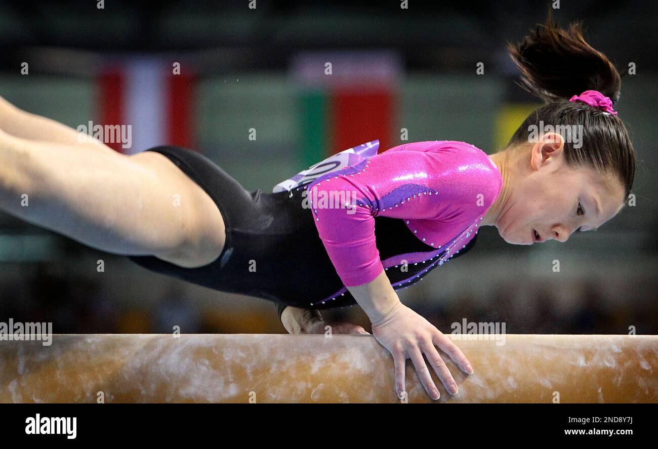 Angela Donald of Australia competes in the Beam event during the ...