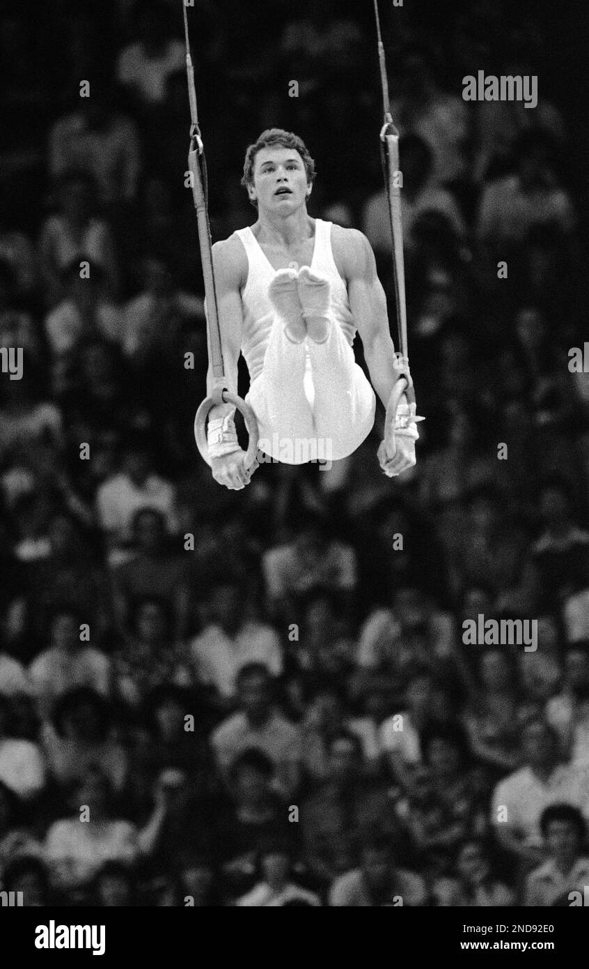 Alexander Dityatin of the Soviet Union on the rings in gymnastics ...