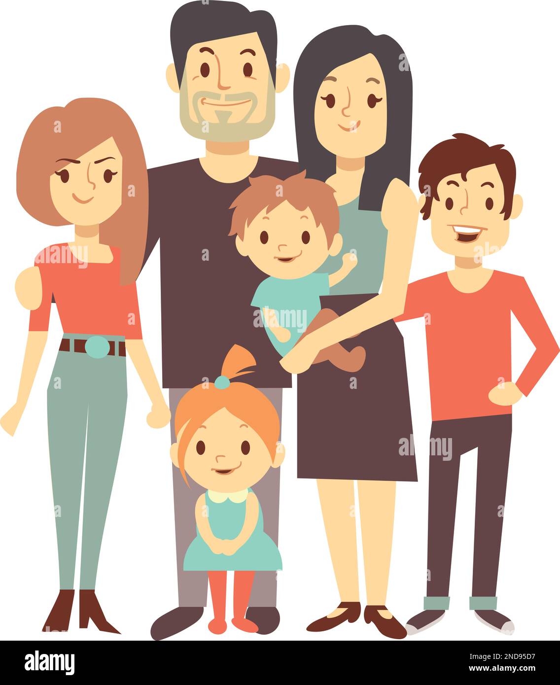 Happy family portrait. Smiling parents standing with kids Stock Vector ...