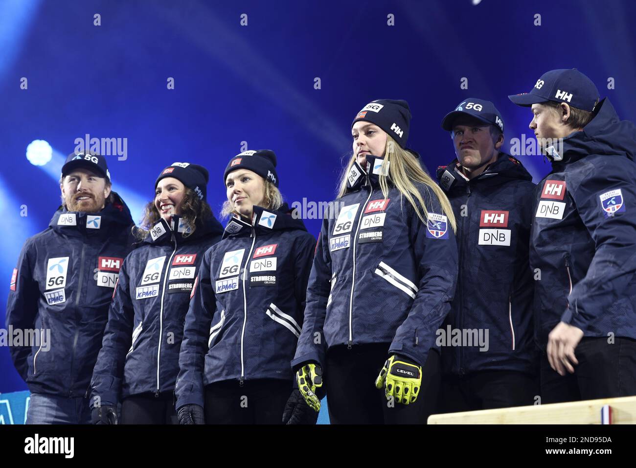 Norway team, silver, poses during the medal ceremony of the team event ...