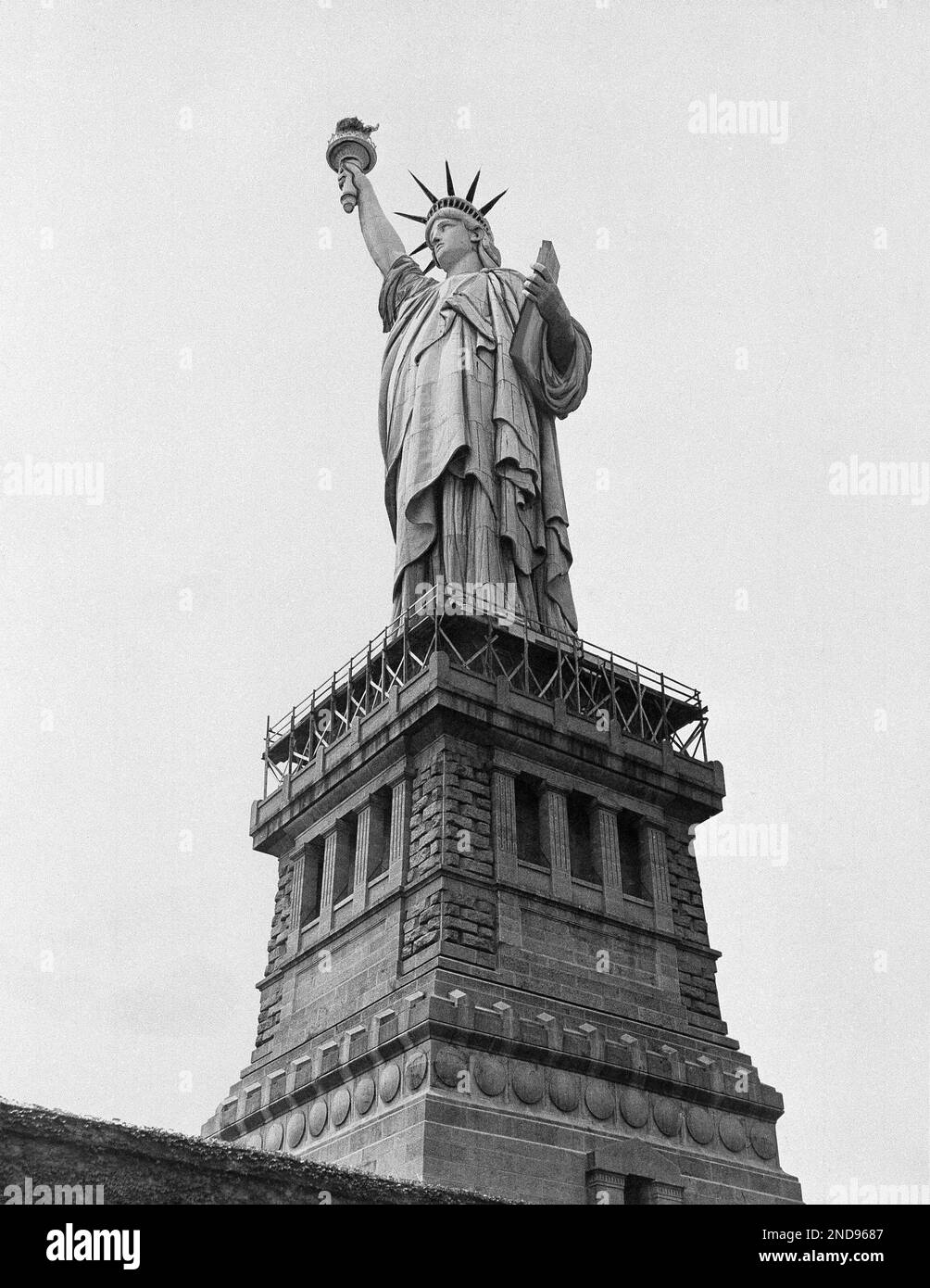 The Statue of Liberty with the scaffolding erected by the Works ...
