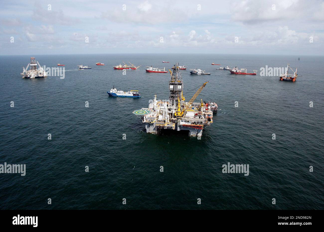 The Transocean Development Driller III, foreground, the rig responsible ...