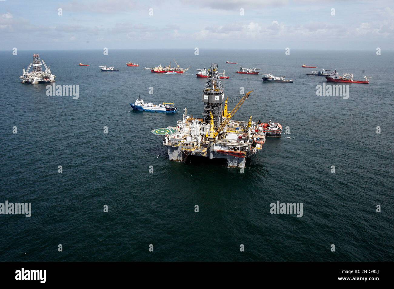 The Transocean Development Driller III, foreground, the rig responsible ...