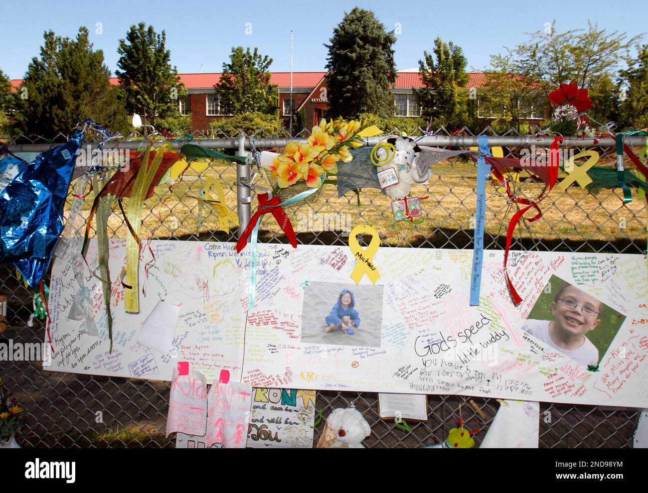 "Kyron's Wall of Hope" is shown in front of Skyline Elementary School ...
