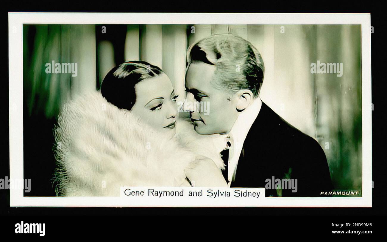 Portrait of Gene Raymond & Sylvia Sidney - Vintage Cigarette Card Stock Photo - Alamy