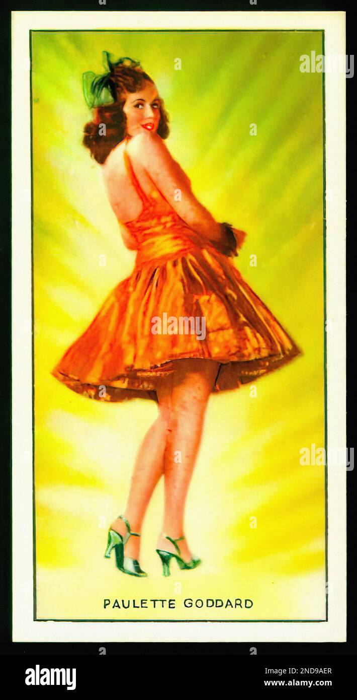 Portrait of actress Paulette Goddard - Vintage Cigarette Card Stock ...