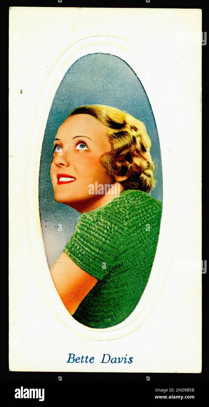 Portrait of actress Bette Davis - Vintage Cigarette Card Stock Photo ...
