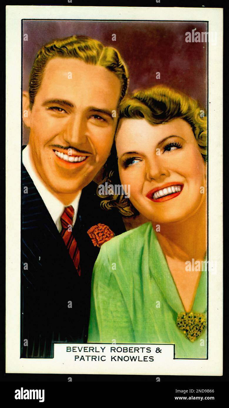 Portrait of Beverly Roberts & Patric Knowles - Vintage Cigarette Card Stock Photo - Alamy