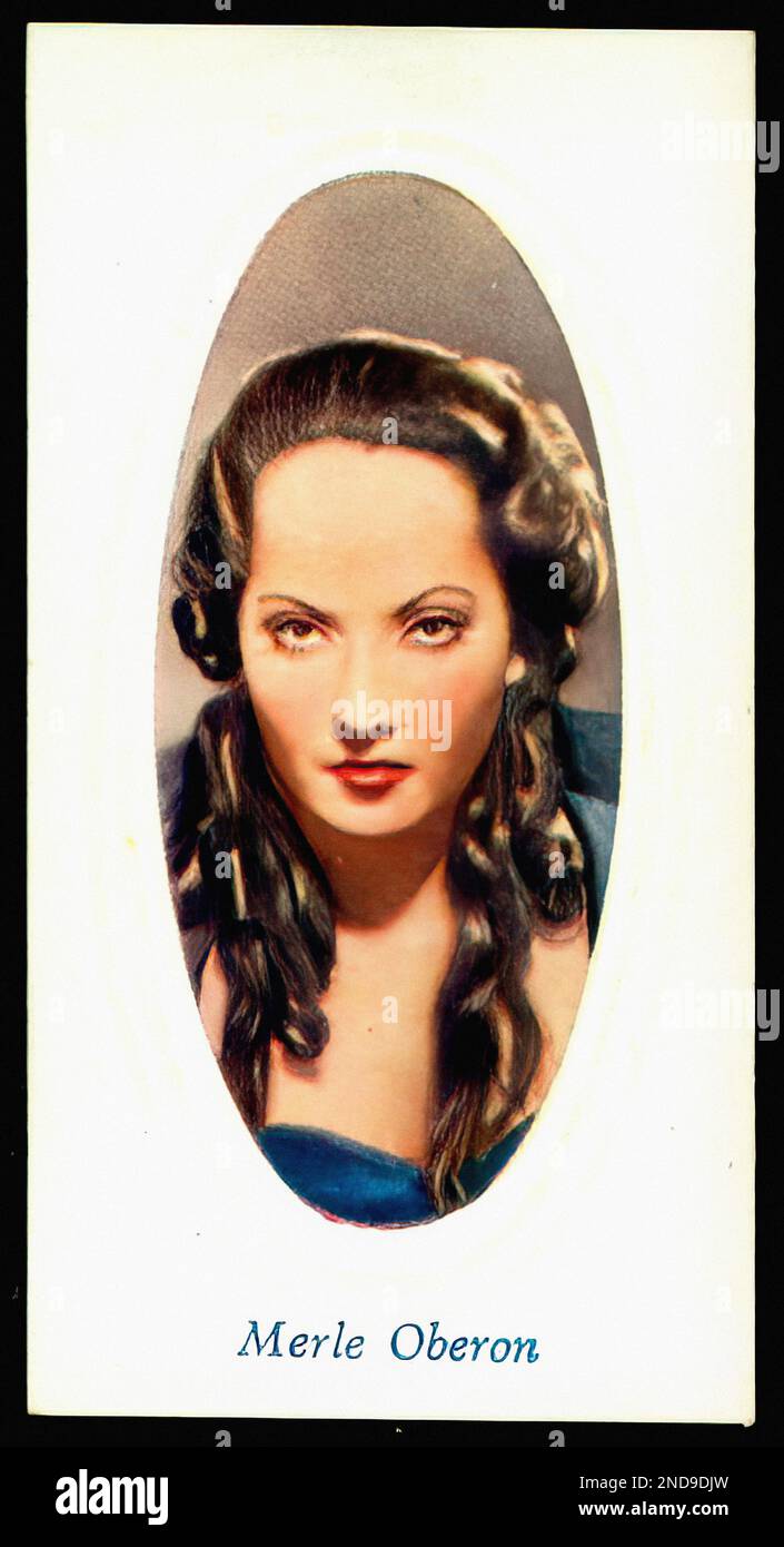 Portrait of actress Merle Oberon - Vintage Cigarette Card Stock Photo ...