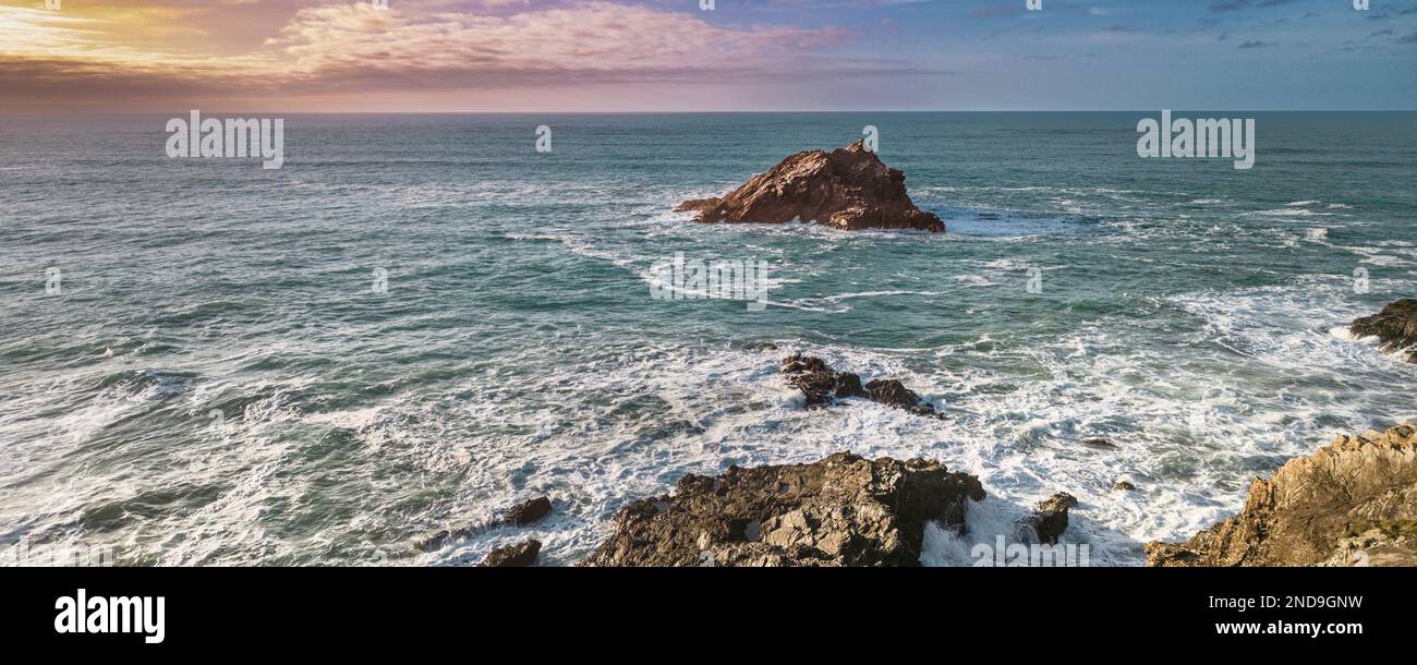 A spectacular aerial panoramic view of the small rocky uninhabited ...