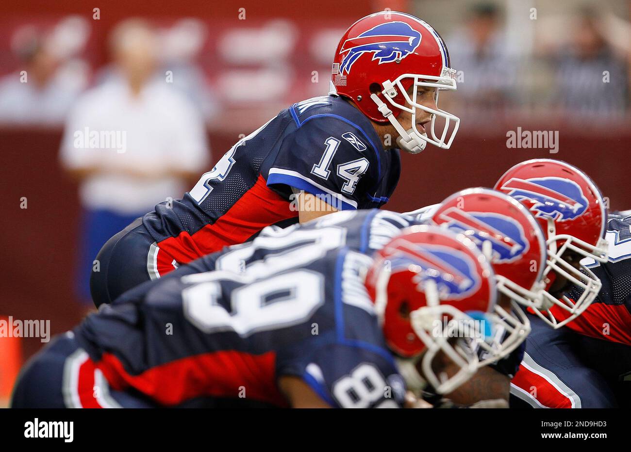 Buffalo Bills quarterback Ryan Fitzpatrick looks across the line during ...