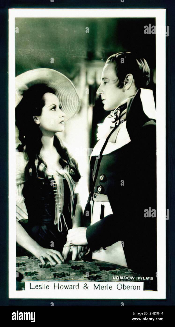 Portrait of Leslie Howard & Merle Oberon - Vintage Cigarette Card Stock ...