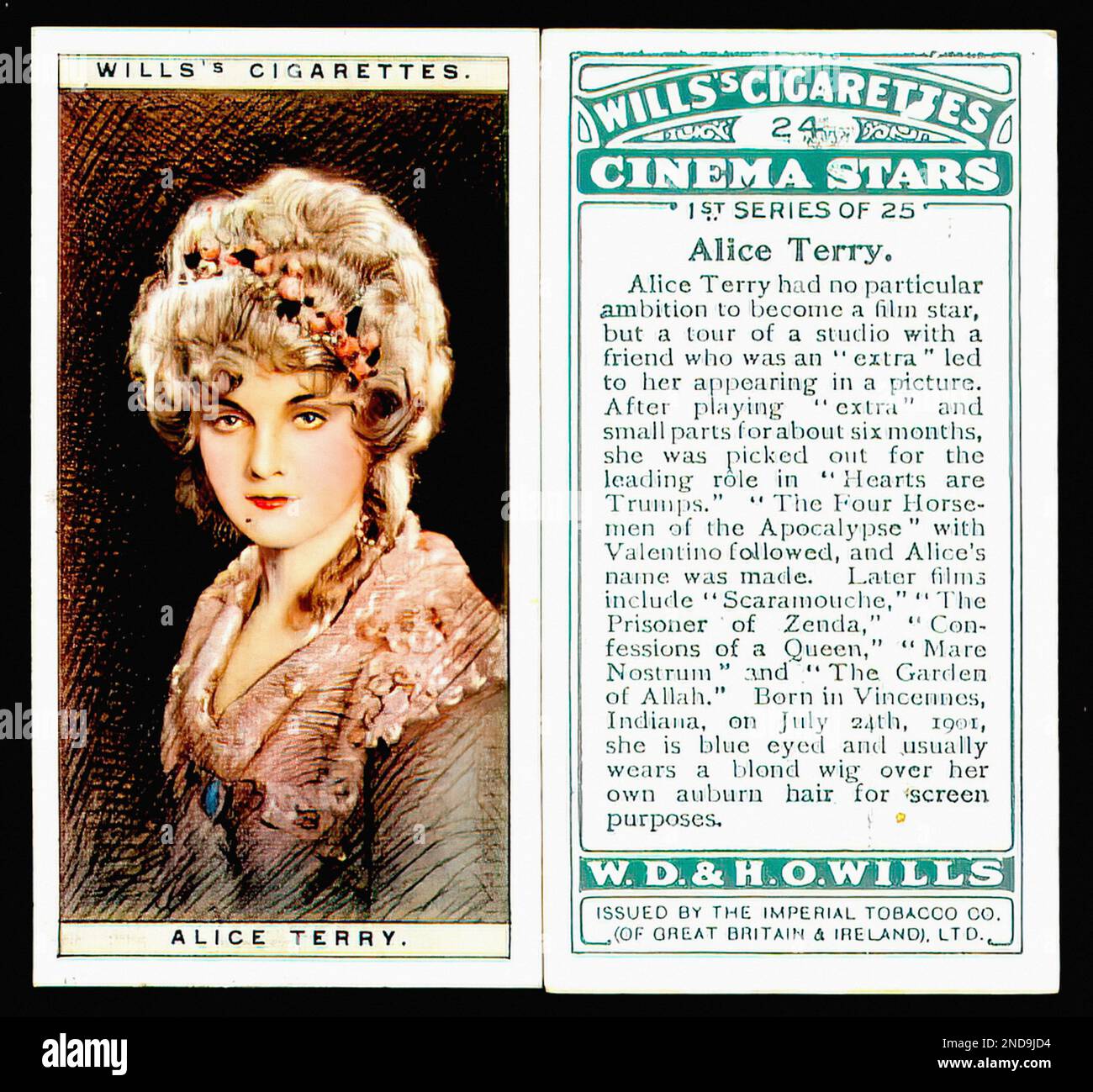 Portrait of Alice Terry - Vintage Cigarette Card Stock Photo - Alamy