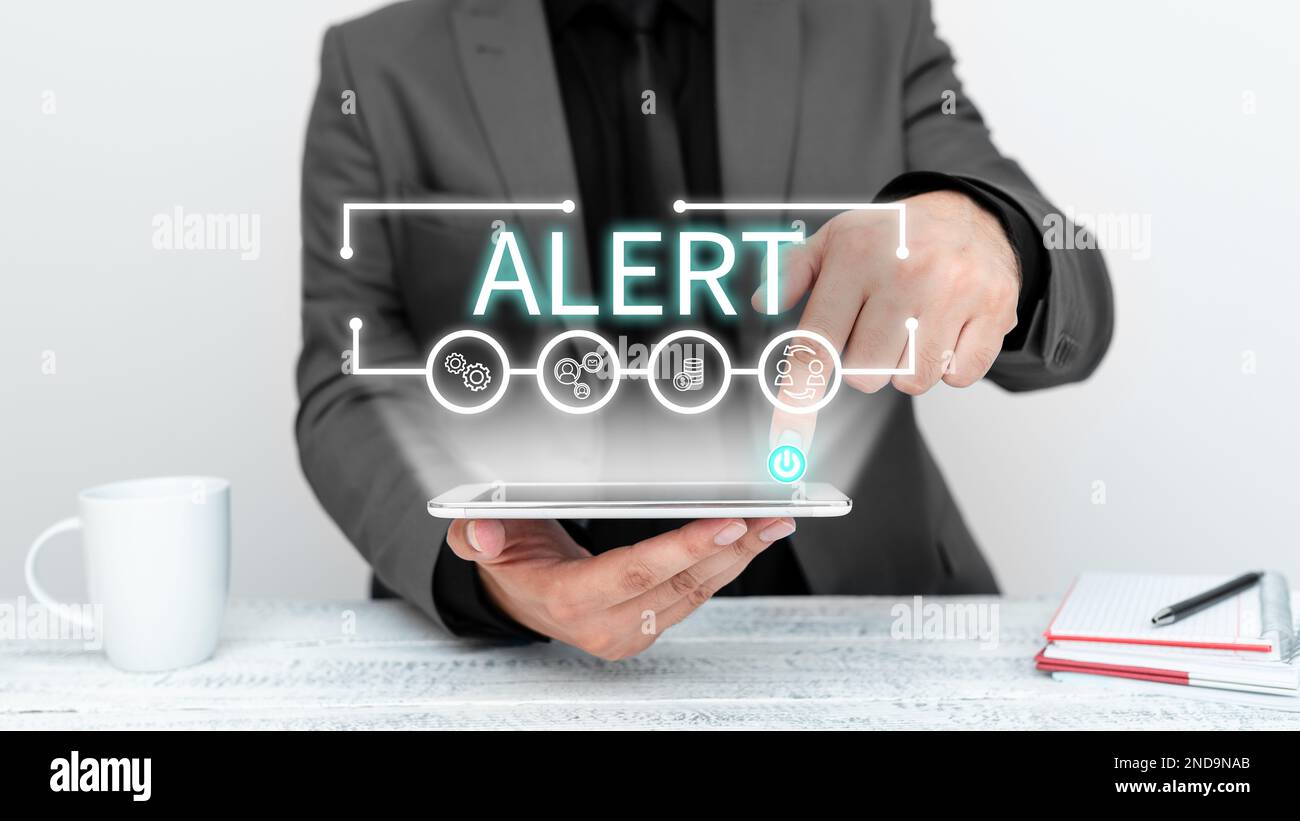 Inspiration showing sign Alert. Conceptual photo An announcement Signal ...