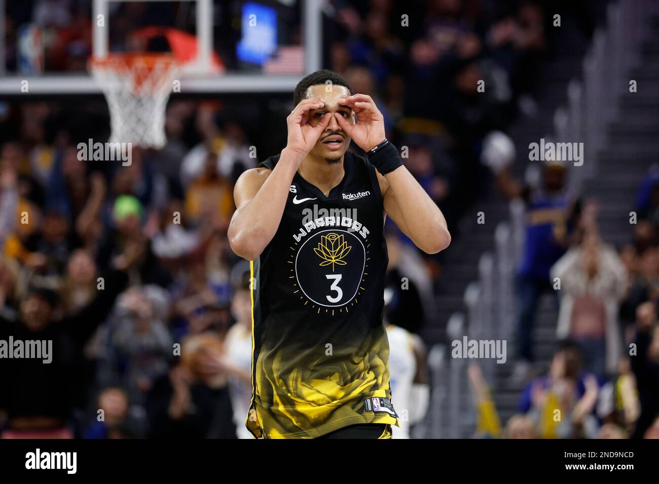 Golden State Warriors guard Jordan Poole (3) celebrates against the Los ...