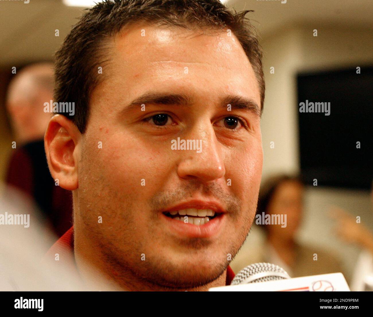 Boston College quarterback Dave Shinskie smiles as he answers a ...