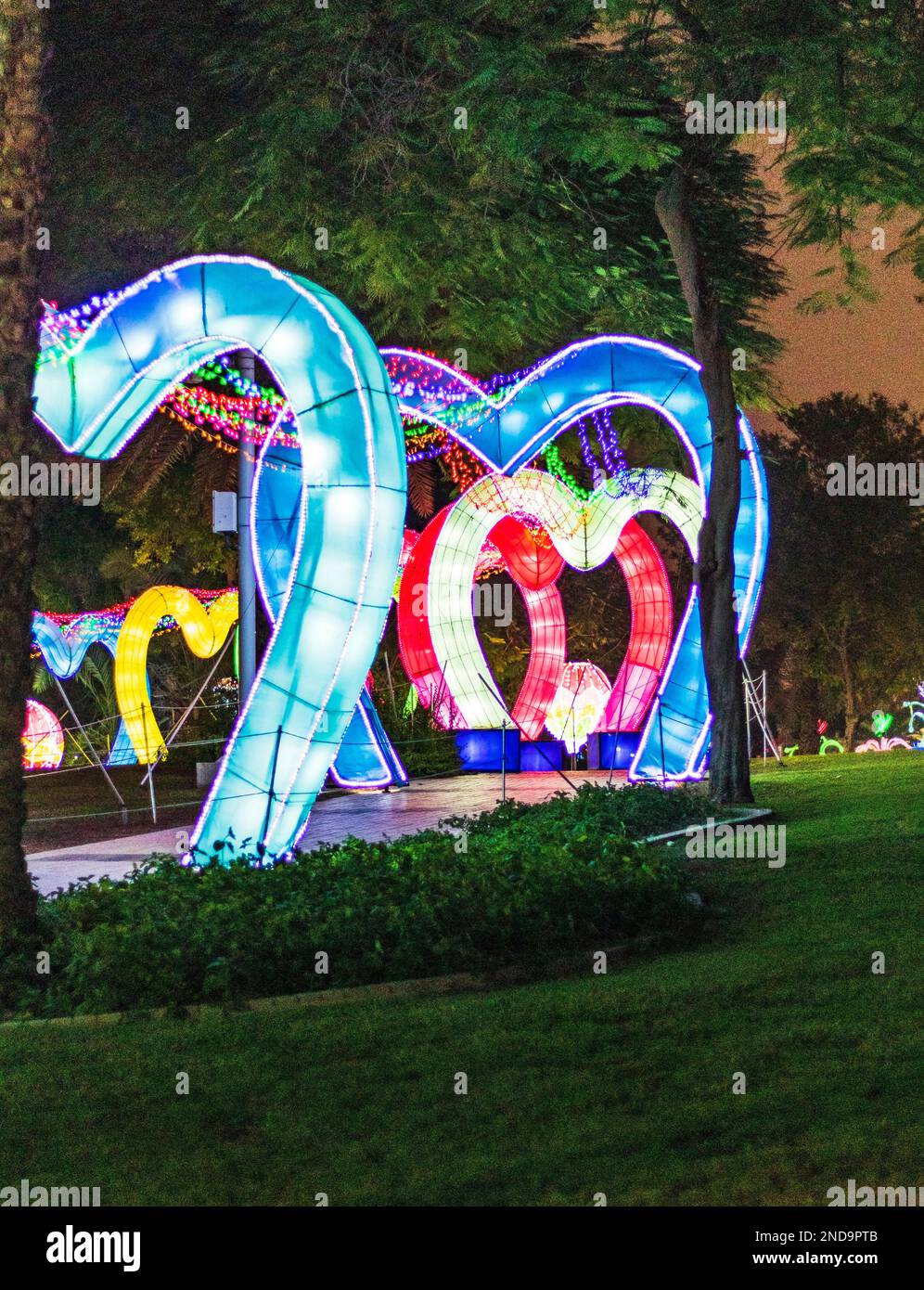 Shot of an illuminated outdoor installations Stock Photo - Alamy