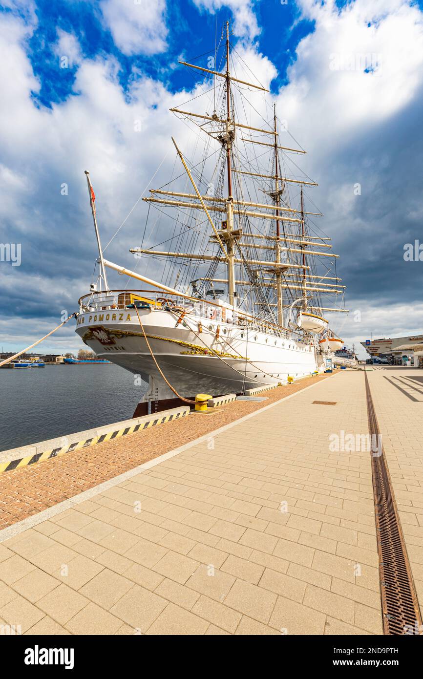 Gdynia, Poland - April 2022: Big three-masted sailing ship "Dar Pomorza ...