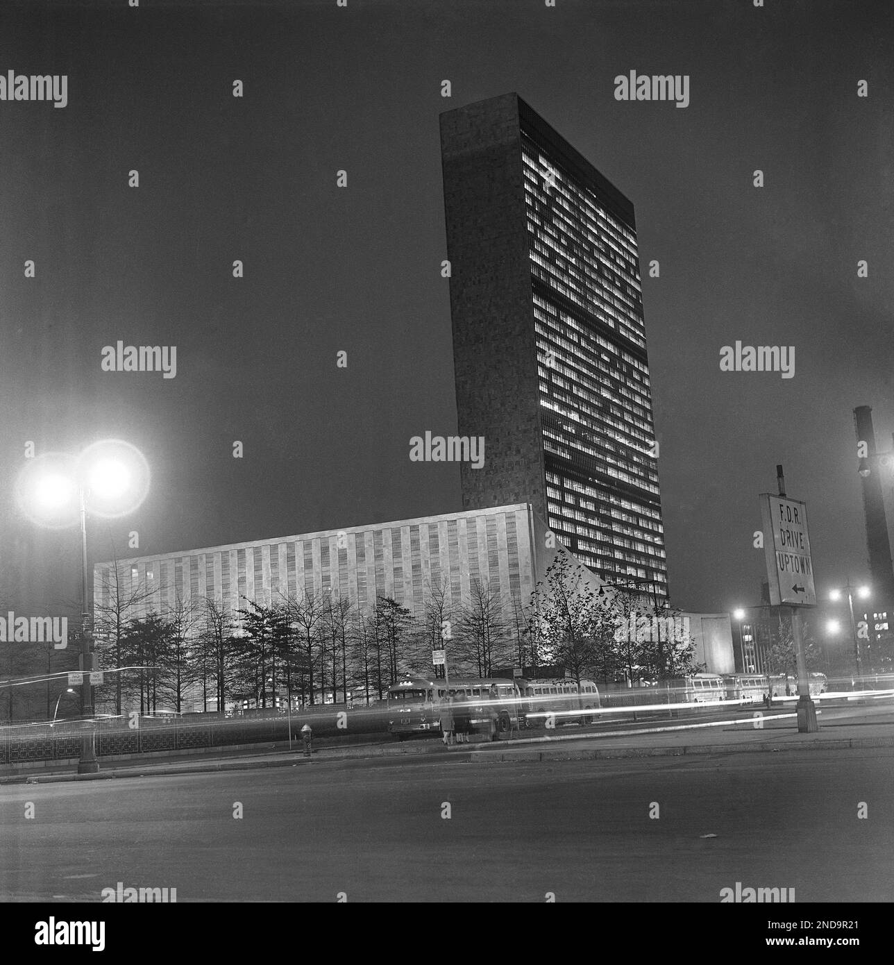 The United Nations General Assembly Building, foreground and the United ...