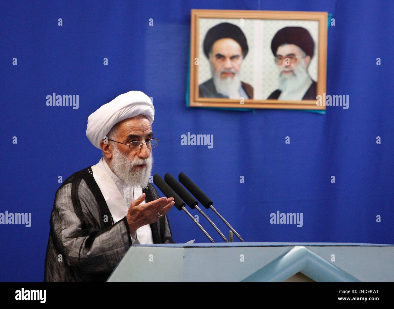 Hard line Iranian cleric Ayatollah Ahmad Jannati, gestures, as he ...
