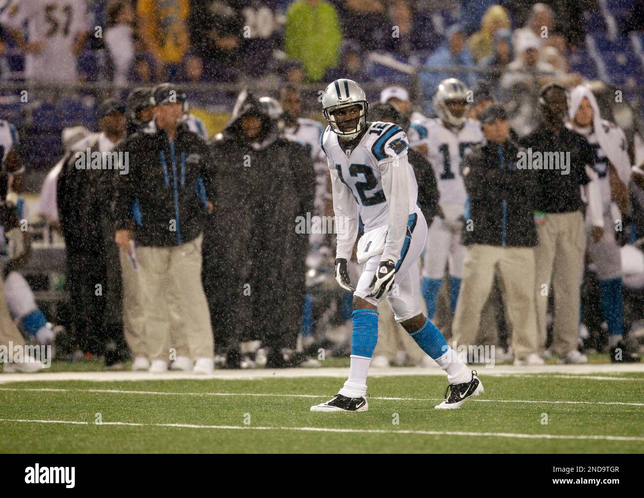 Carolina Panthers wide receiver David Gettis lines up against the ...