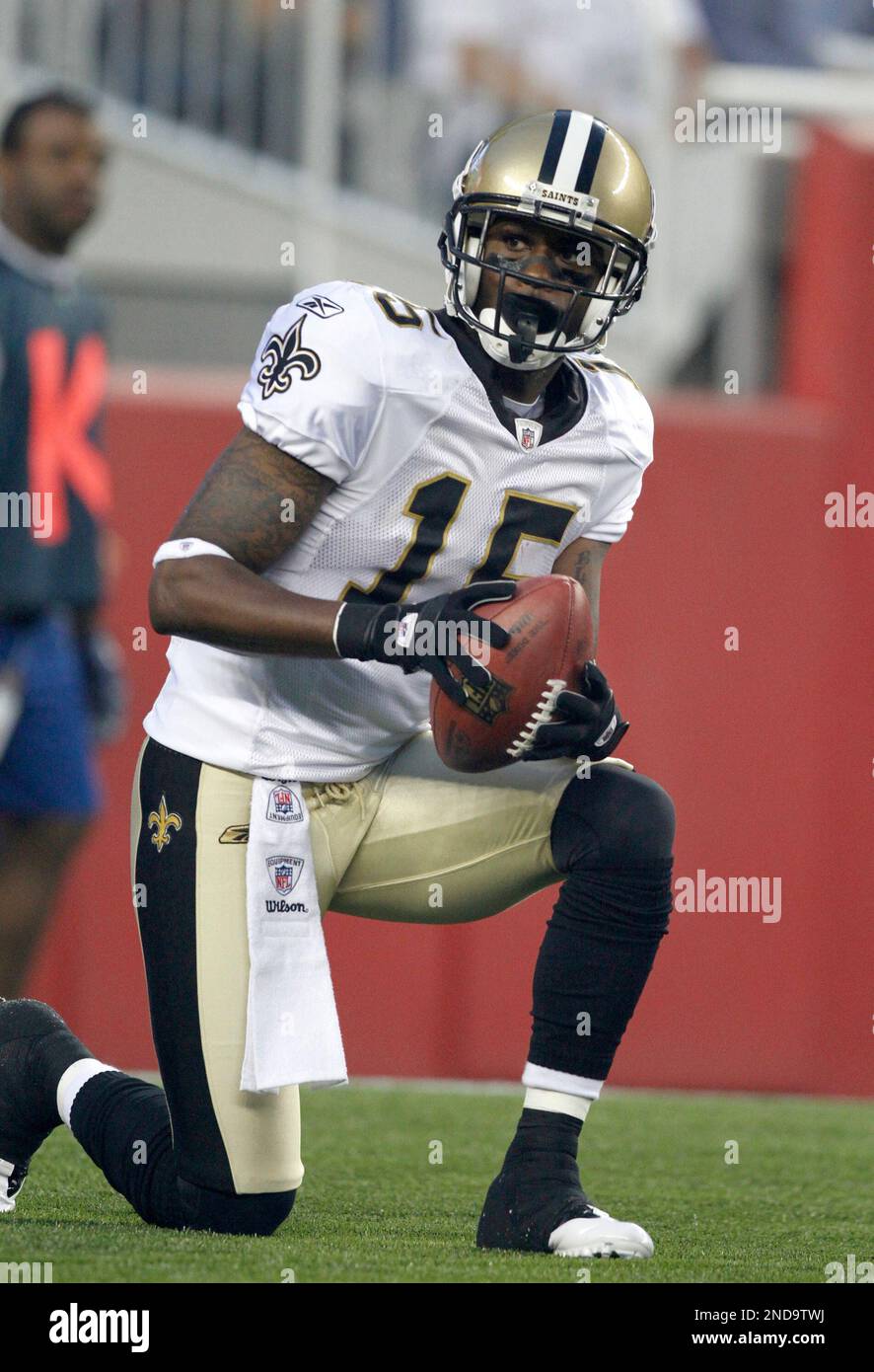 New Orleans Saints wide receiver Courtney Roby (15) takes a knee after ...