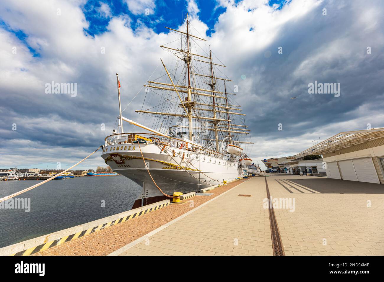 Gdynia, Poland - April 2022: Big three-masted sailing ship "Dar Pomorza ...
