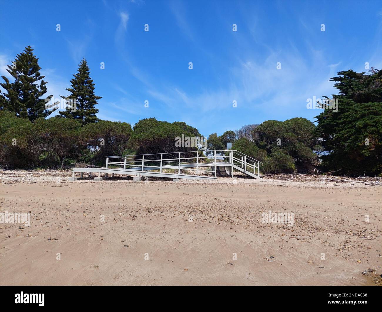 A beautiful view of wooden stairs on dirt ground with trees in the park ...