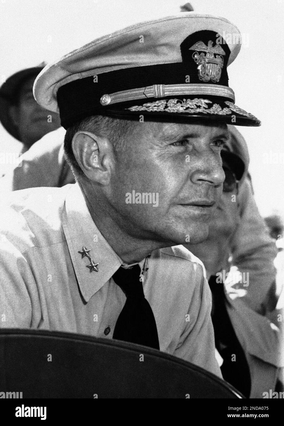 America's Vice Admiral Raymond Ames Spruance seen aboard his flagship ...