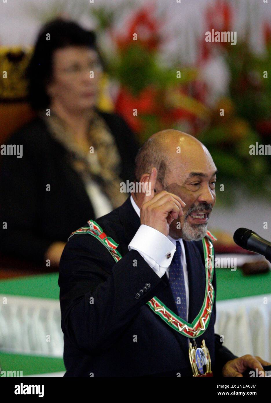 Suriname's President Desi Bouterse delivers his inaugural speech as the ...
