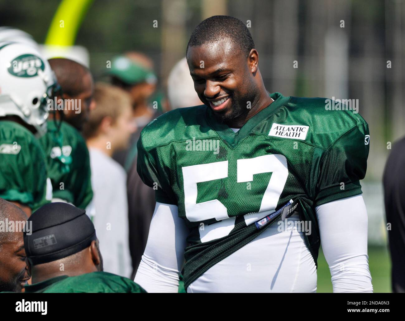 New York Jets linebacker Bart Scott takes a break during the team's NFL ...