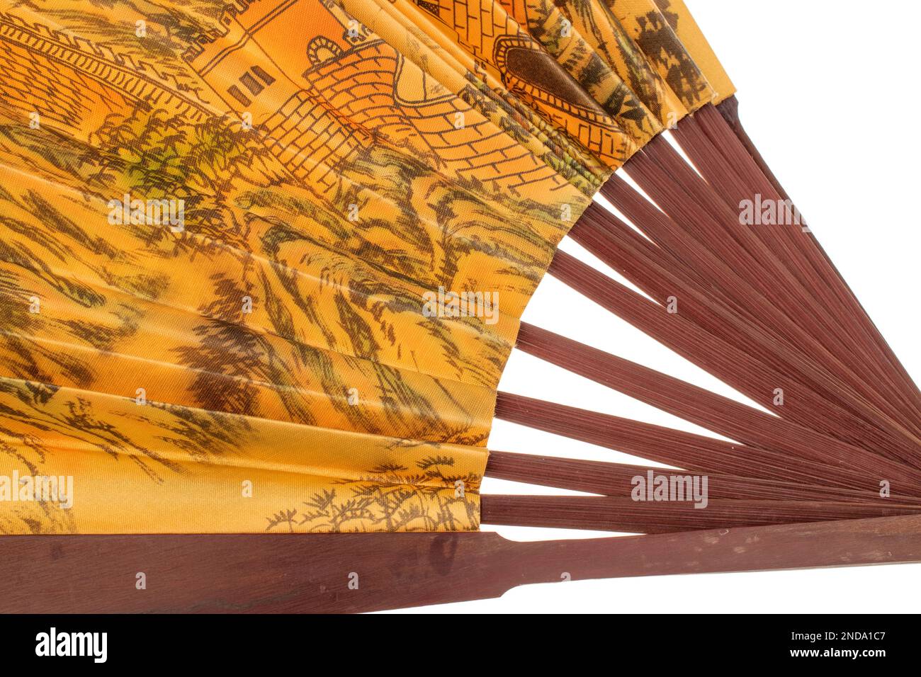 One folding bamboo fan, macro, isolated on white background Stock Photo ...