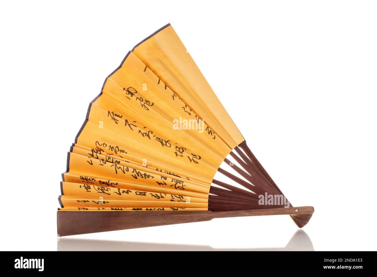 One folding bamboo fan, macro, isolated on white background Stock Photo ...