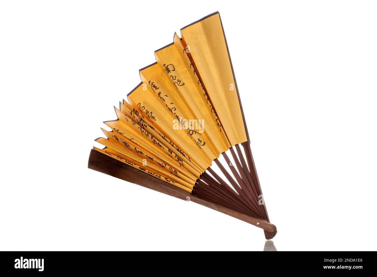 One folding bamboo fan, macro, isolated on white background Stock Photo ...
