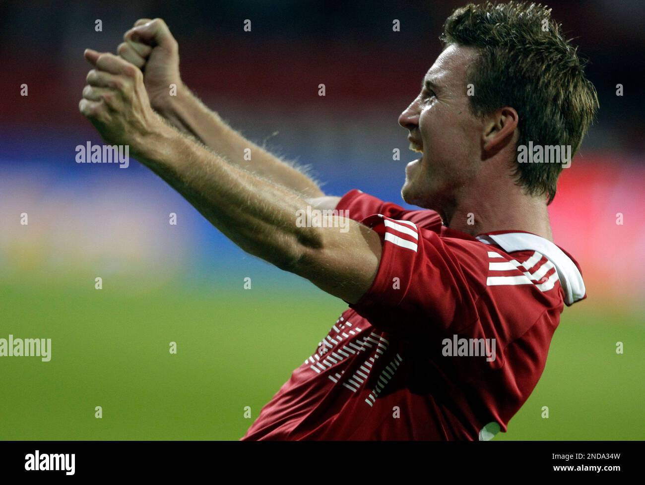 Denmark's Mads Junker celebrates after scoring during the international ...