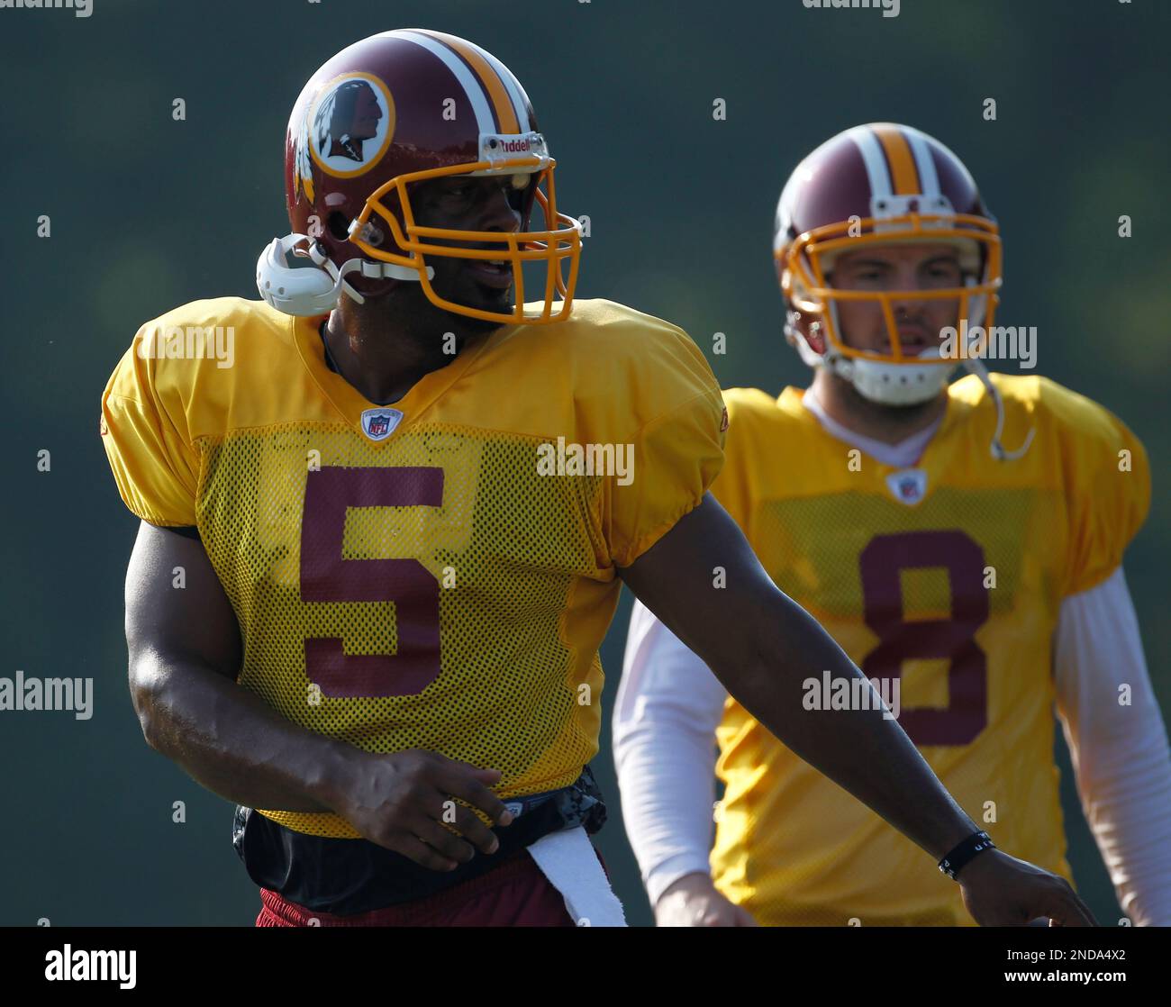 Washington Redskins quarterbacks Donovan McNabb (5), and Rex Grossman ...