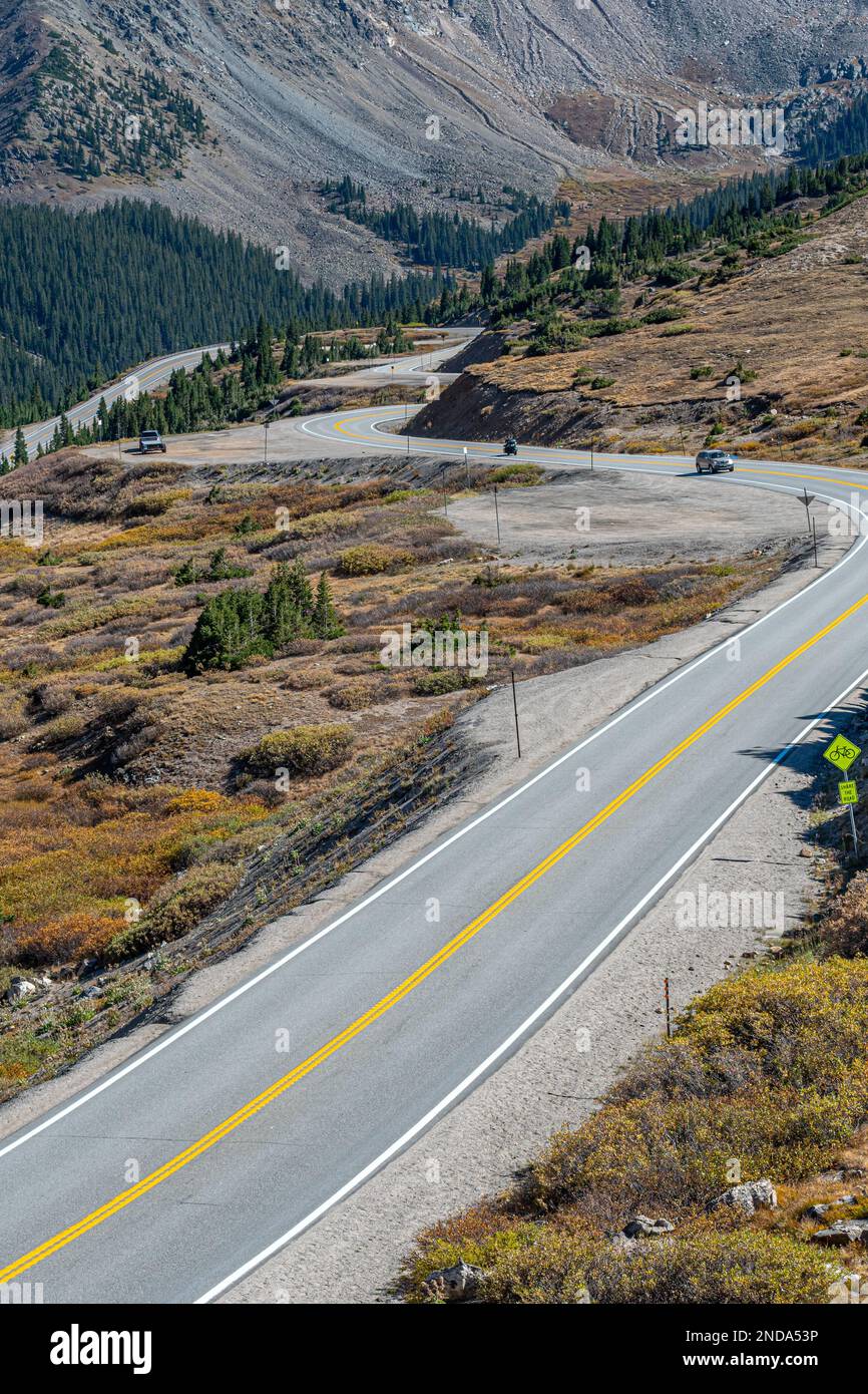 A view of a scenic winding Highway 6 taking tourists and sightseers up ...