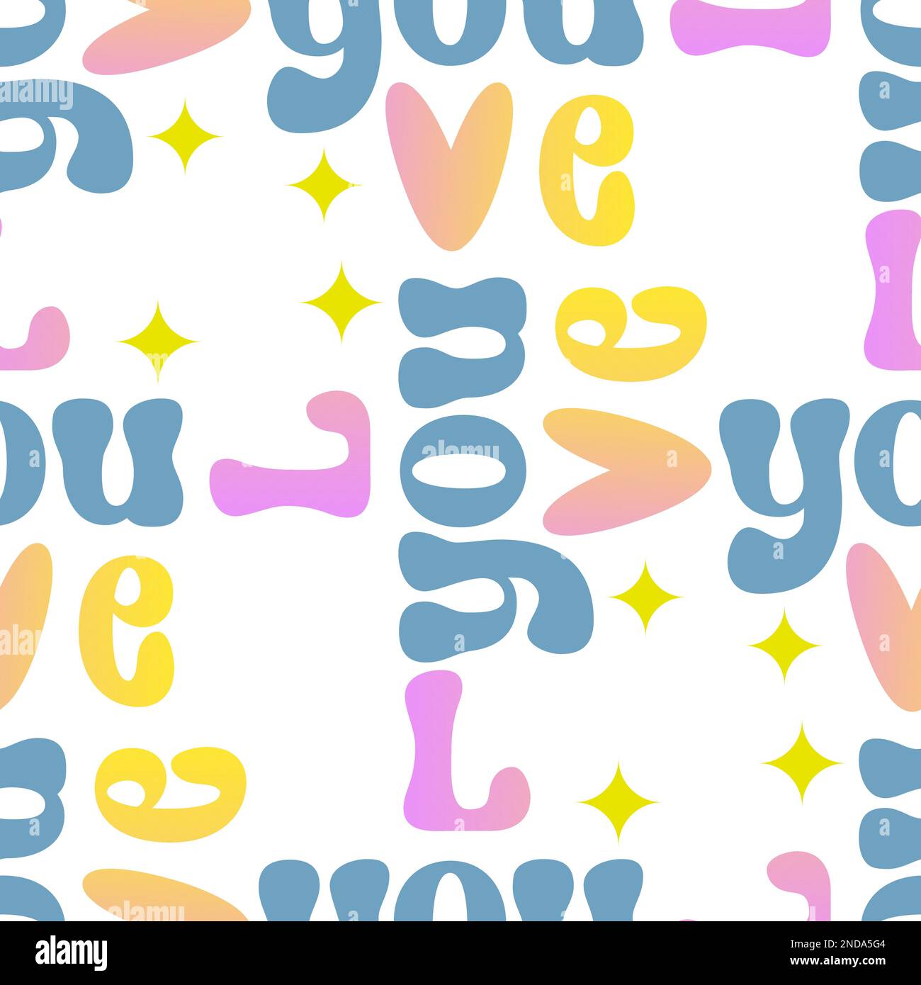 Seamless pattern with love text colorful in Groovy style on white ...