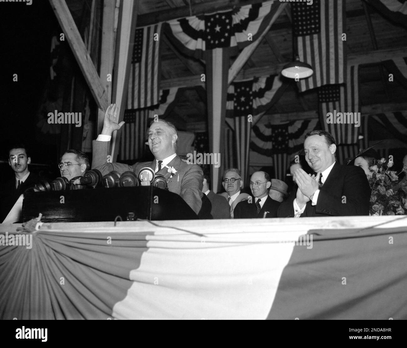President Franklin Roosevelt, addressing a cheering crowd that filled ...