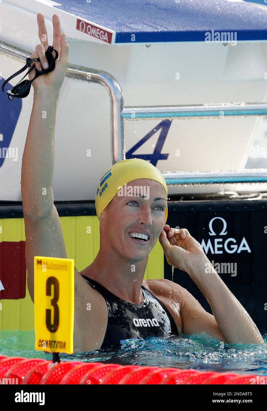 Sweden's Therese Alshammar smiles after winning the gold medal in the ...