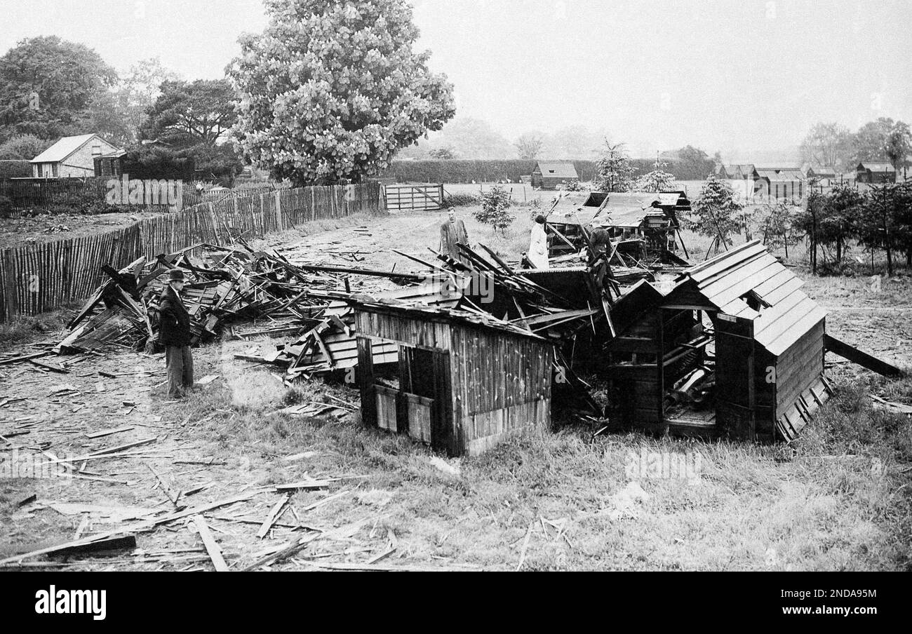 Hen houses after they were struck, the British censor said, by bombs ...