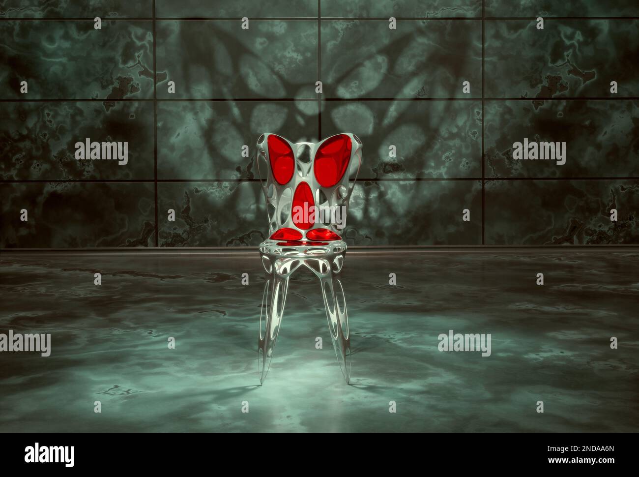 Single metallic chair in art deco style standing in the middle of a ...